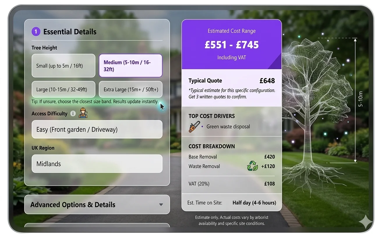 Tree Removal Cost Calculator UK (2026) | Instant Estimate